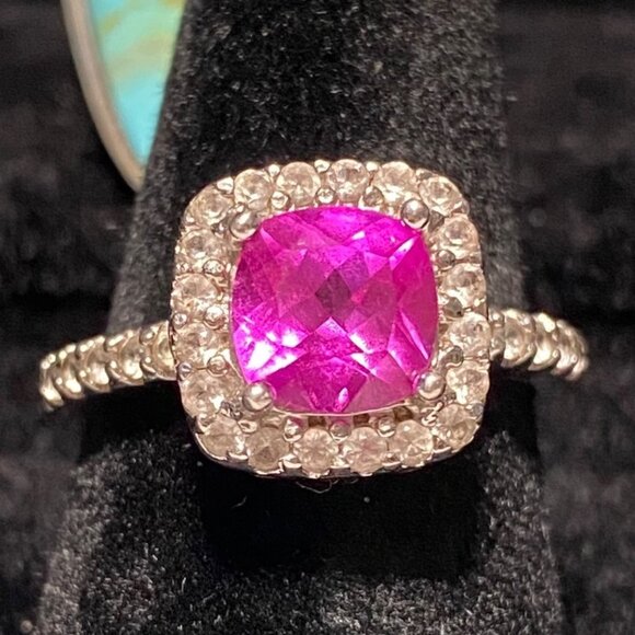 DL | Jewelry | Ring Pink Sapphire 7mm X 7mm White Sapphire Mm X 1mm ...